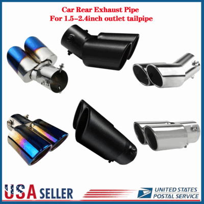 Dual Rear Exhaust Pipe Tail Muffler Tip Round Chrome Stainless Steel ...