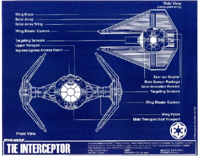 Star Wars Imperial Tie Interceptor Blueprint 11x14 w/Top Loader Display ...