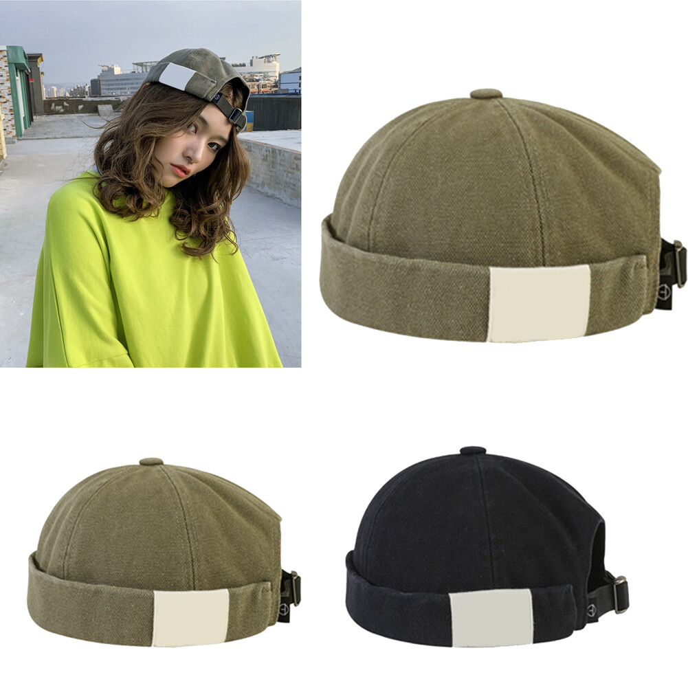 Men Women Adjustable Strap Docker Cap Daily Fashion Warm Brimless Hat ...