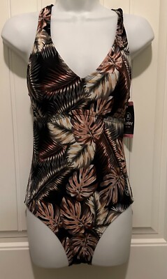 NWT - Hurley Size S Scattered Palm Criss Cross Back One Pc Bathing Suit ...