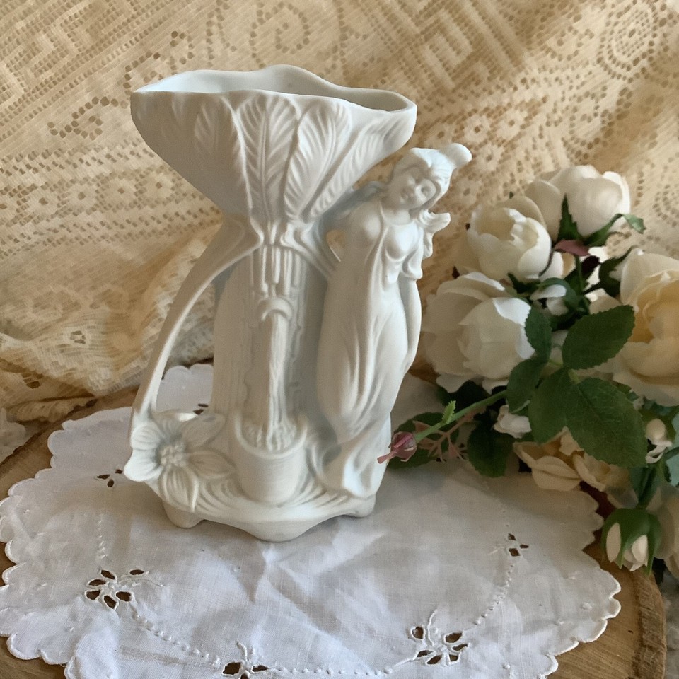 Vintage House of Goebel white bisque ceramic nymph fairy vase art ...