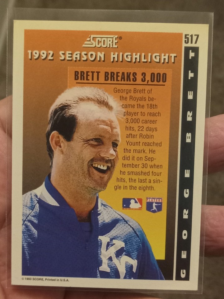 1993 Score George Brett Card#517, Brett Breaks 3,000 Rare | eBay