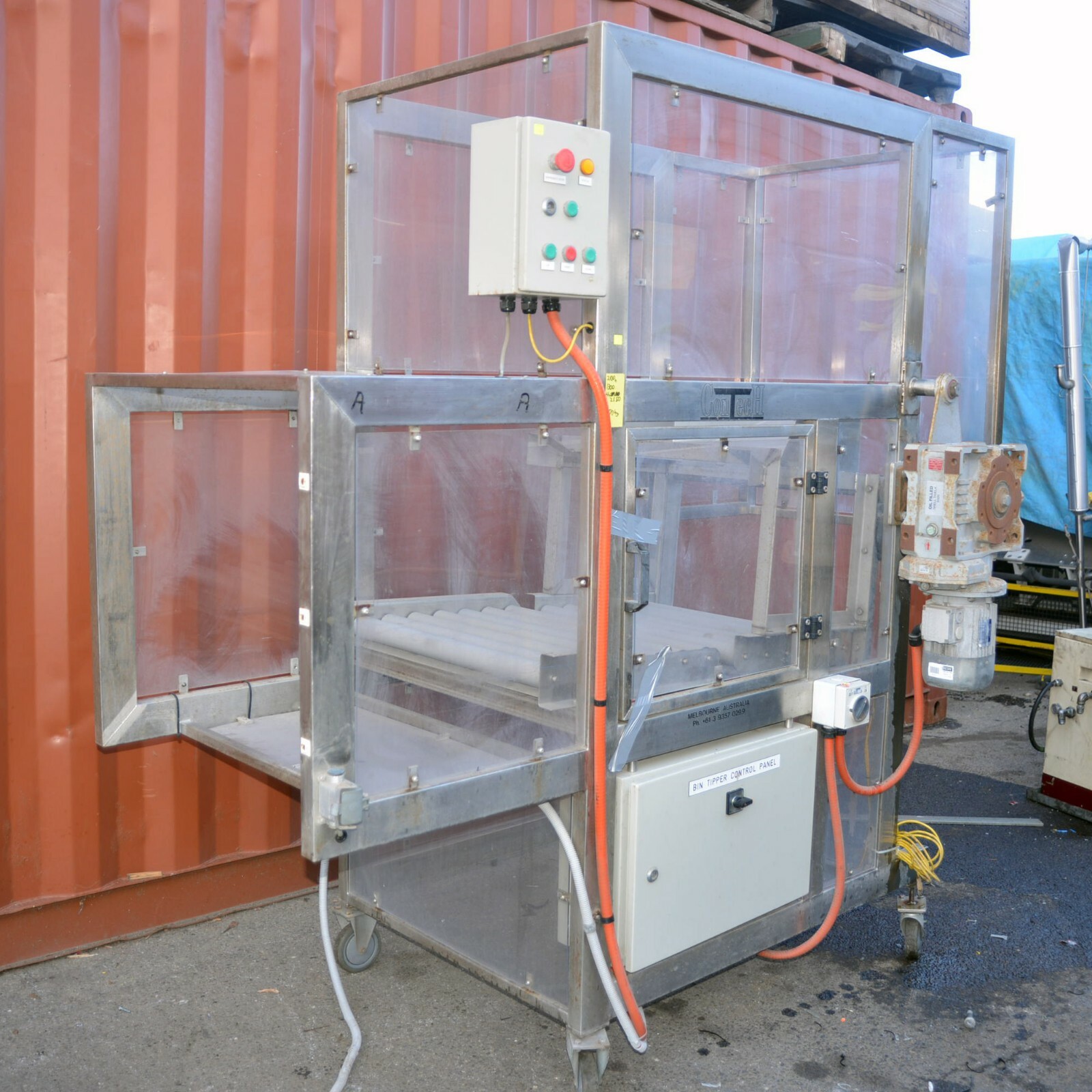 CRATE bin lifter tipper tipping unit CONTECH CONVEYOR MicroLogix PLC ...