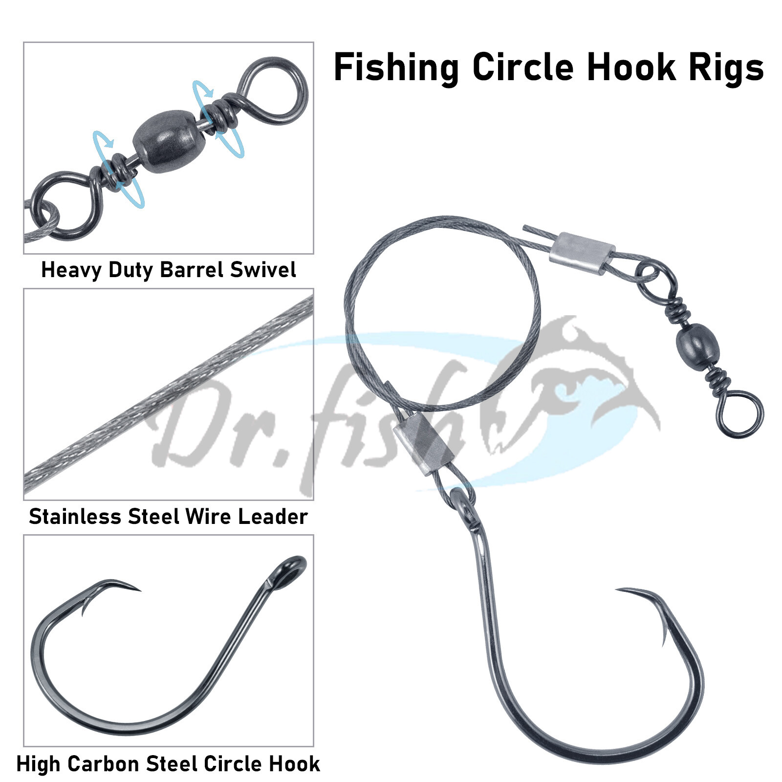 30 X Fishing Circle Hooks Rigs Stainless Steel Wire Leaders with ...