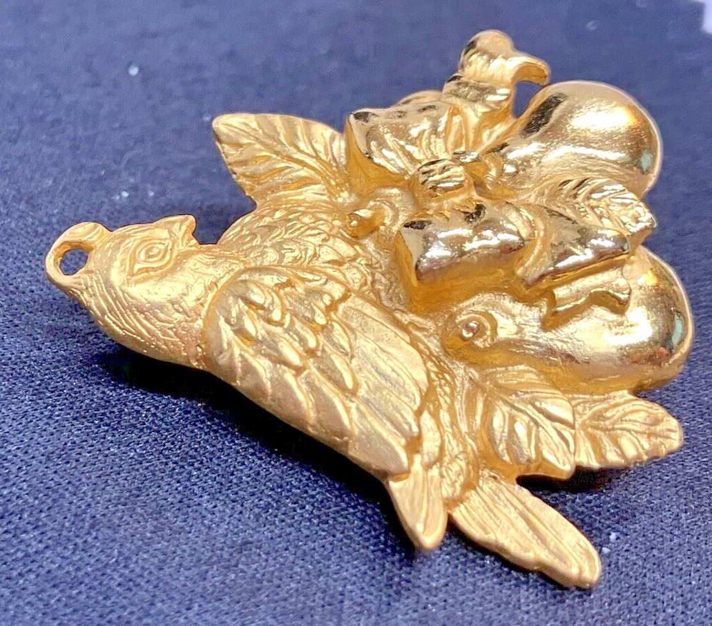 Vintage Robyn Rush Partridge in a Pear Tree Brooch Pin Gold Tone Metal ...
