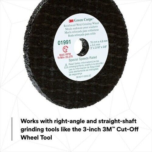 3M Green Corp 01991 Reinforced Weld Grinding Wheels 3" x 3/16", 5-Pack ...