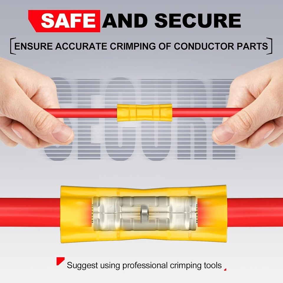200Pcs Wire Butt Splice Connectors Kit, 22-10 AWG Electrical Crimp ...