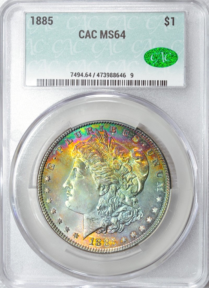 1885-P CAC MS64 MORGAN $ PRETTY BRIGHT COLORFUL RAINBOW (VIDEO) | eBay