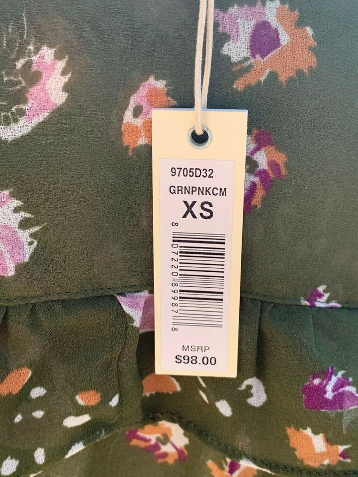 NWT Max Studio Print Ruffle Back Chiffon Top Shirt Blouse Olive Green ...