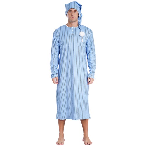 Mens Striped Sleepwear Long Sleeve Nightshirt Night Pajama Set with ...