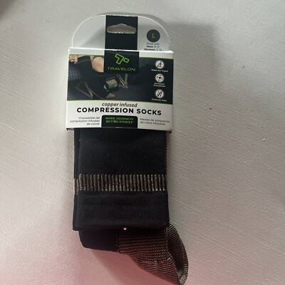 Travelon Black Unisex Copper Infused Compression Travel Socks - Large ...