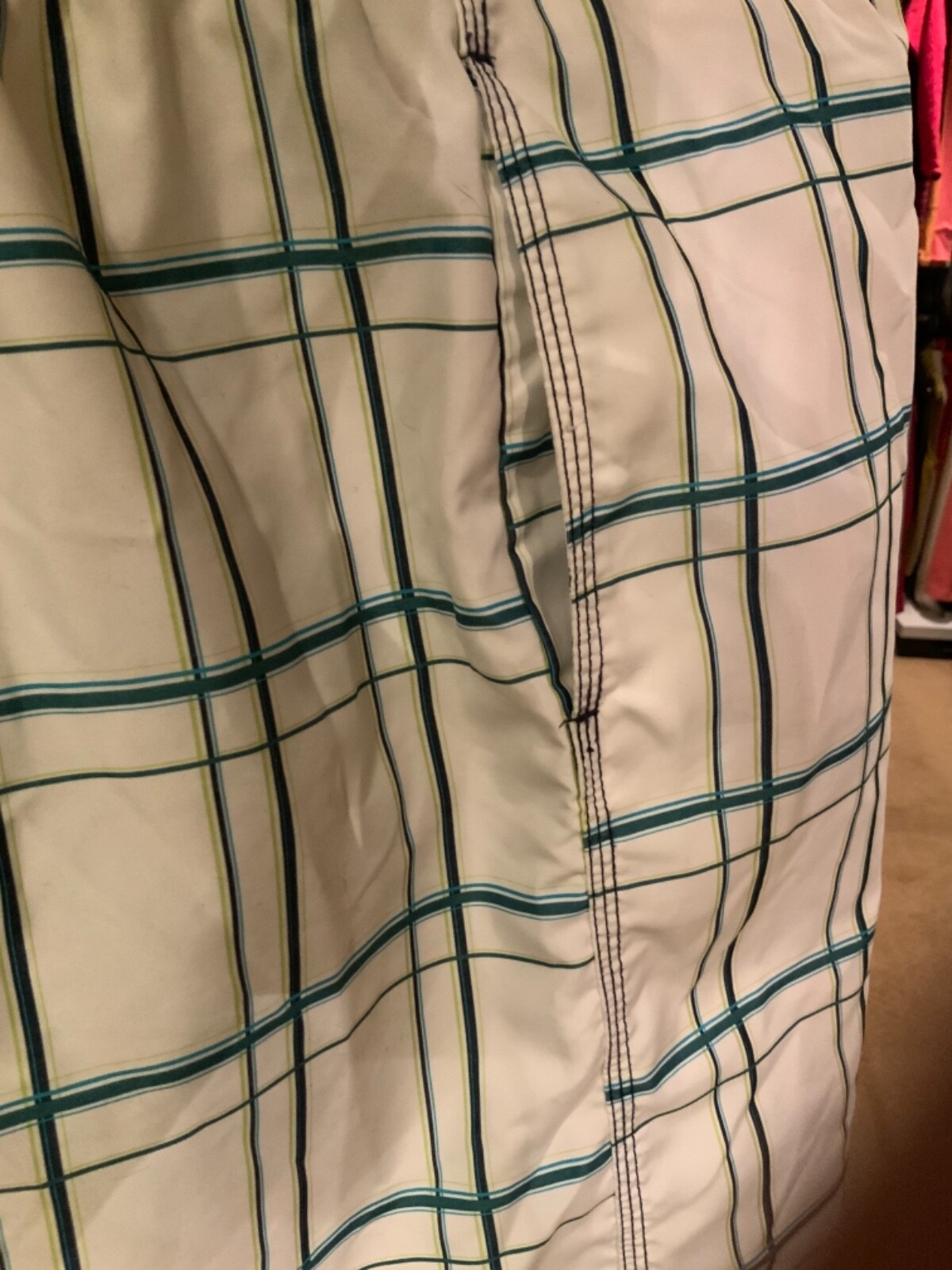 Medium Speedo Mens Swim Trunks White Plaid Blue Green… - Gem