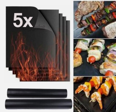 5x Pack BBQ Grill Mat Non Stick Oven Liner Teflon sheet Cooking Baking ...