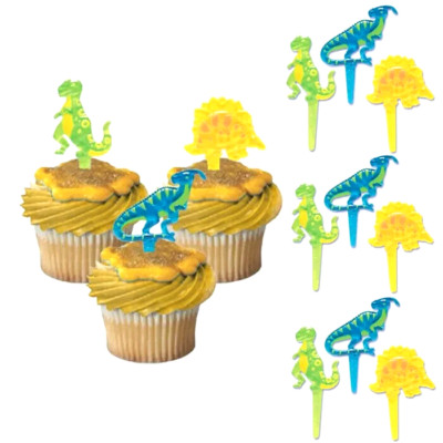 Dinosaur Dino T-Rex Stegosaurus Party Plastic Cupcake Picks Cake Packet ...