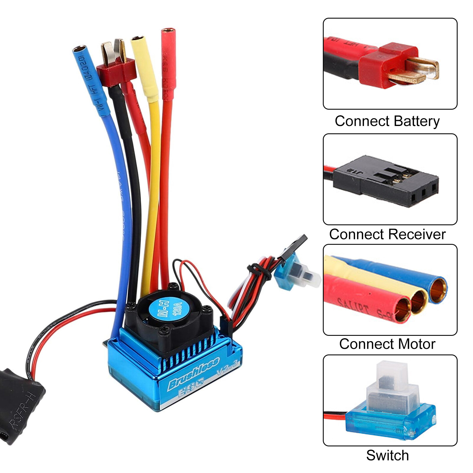 120A Brushless ESC Set Electric Speed Controller Accessories for 1/8 1/ ...