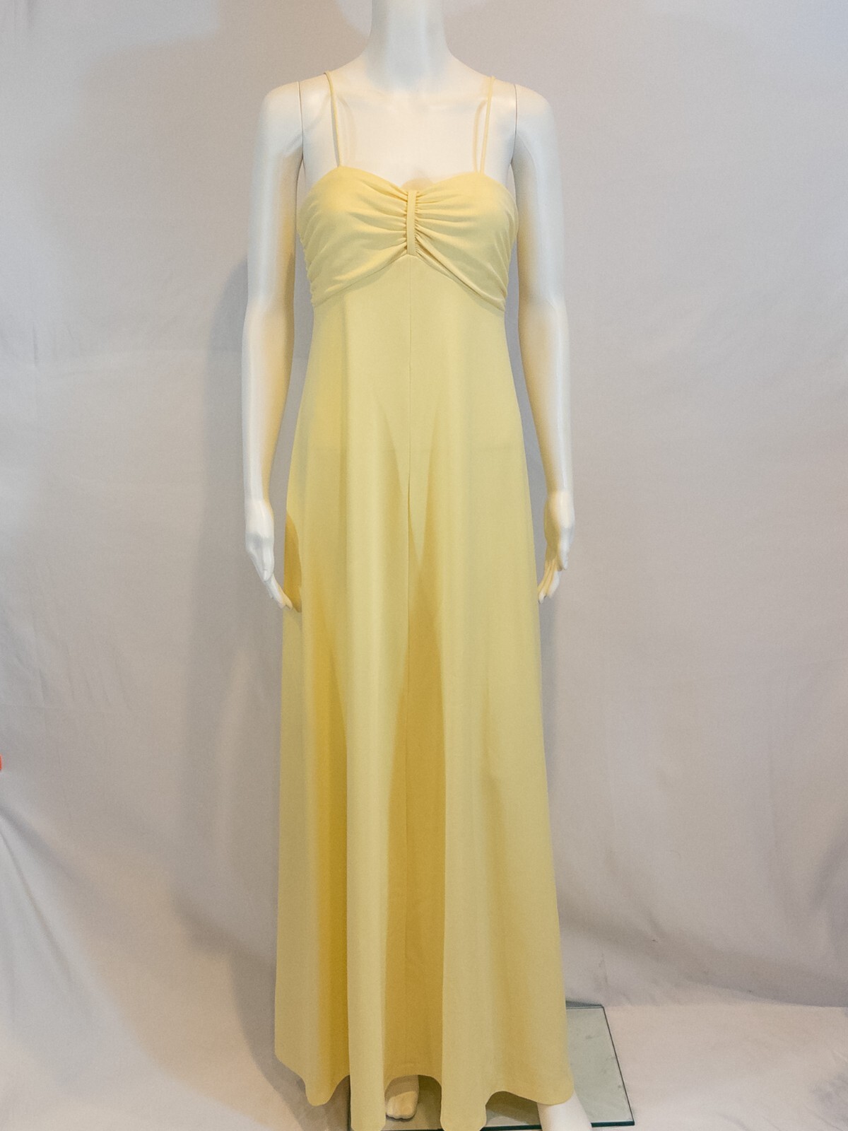 Vintage 70s Prom Dress Pale Yellow Polyester Long Max… - Gem