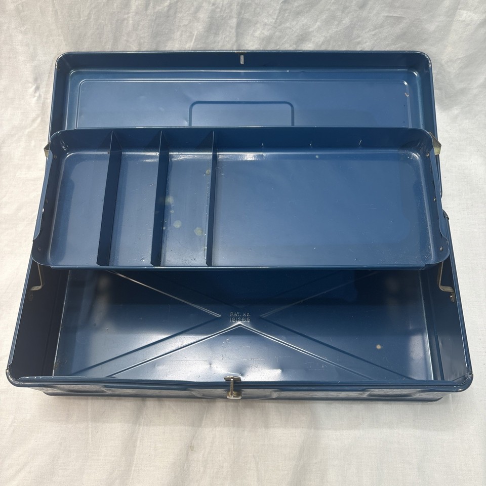 Vintage Mastercraft Blue Metal Tool Tackle Box Walgreen's | eBay