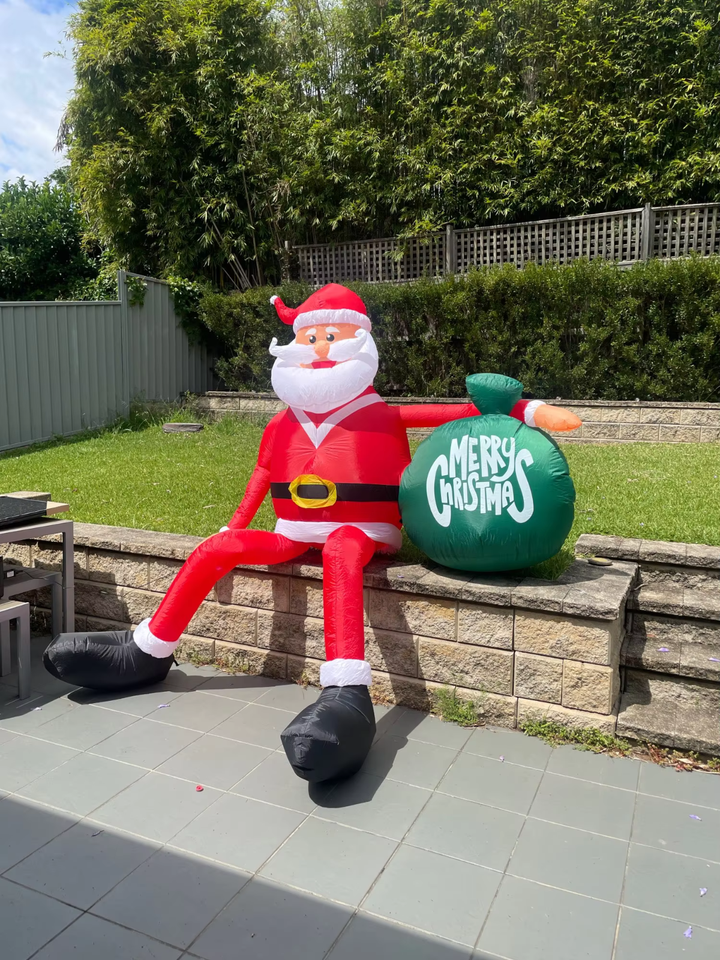 8FT GIANT Christmas Inflatables Sitting Climbing Santa Blow Up With LED ...