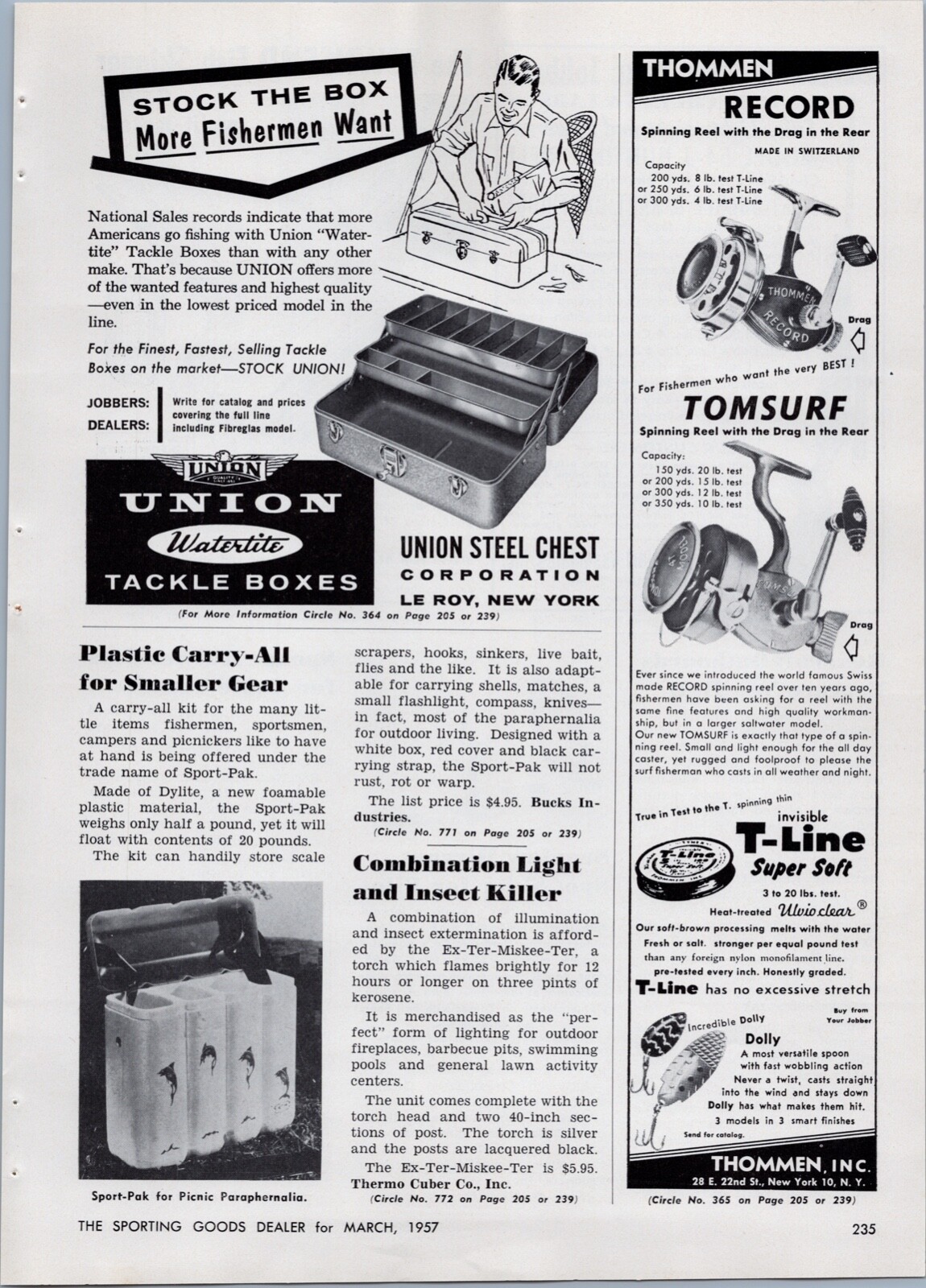 1957 Thommen Fishing Reels, Union Tackle Boxes Print Ad | eBay
