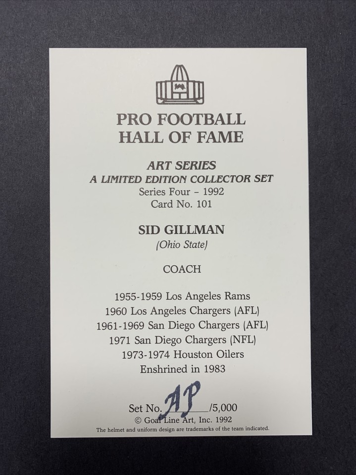 SID GILLMAN GOAL LINE ART ARTIST PROOF! ONLY 50 AP SETS MADE! RARE-READ ...