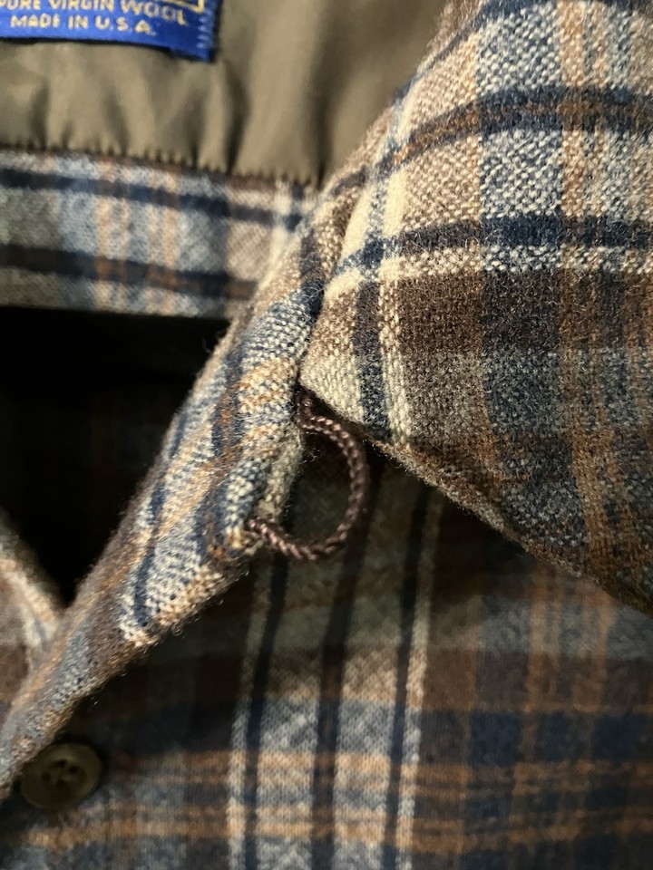 Vintage 70’s Pendleton Board Shirt Loop Collar USA Brown Blue Plaid 100% Wool XL | eBay