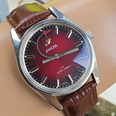 Vintage ENICAR men's manual wind watch Rocket second hand swiss 1970s ...