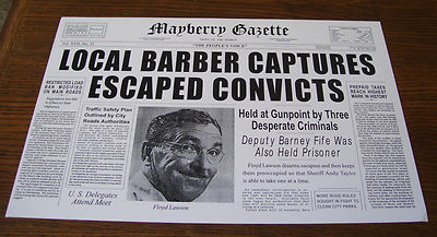 MAYBERRY GAZETTE--FLOYD LAWSON - HOWARD McNEAR Andy Griffith pink ...