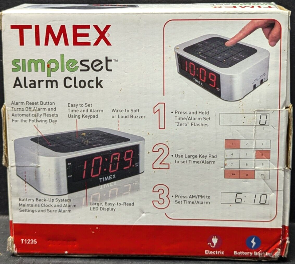 Rare Timex T123S Simple Set Alarm Clock with LED Display Silver New | eBay