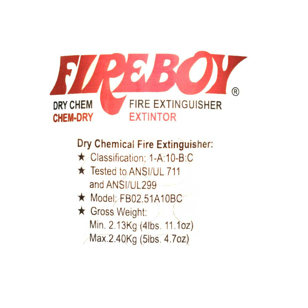 Fireboy Boat Fire Extinguisher FB02.51A10BC-VM-D | Dry Chemical Manual ...