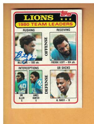 Billy Sims AUTOGRAPHED 1981 TOPPS ROOKIE FOOTBALL CARD SIGNED DETROIT ...