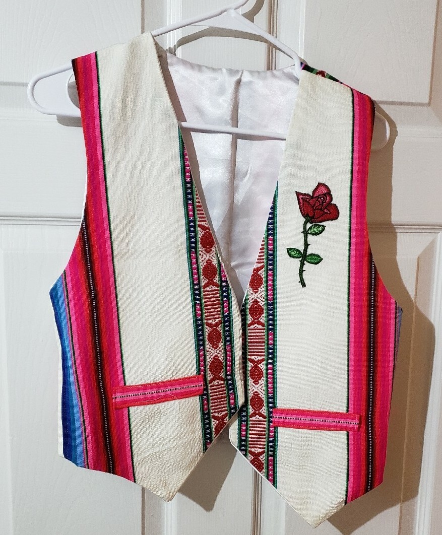 Handmade Colorful Woven Vest With Rose, Satin Lined … - Gem