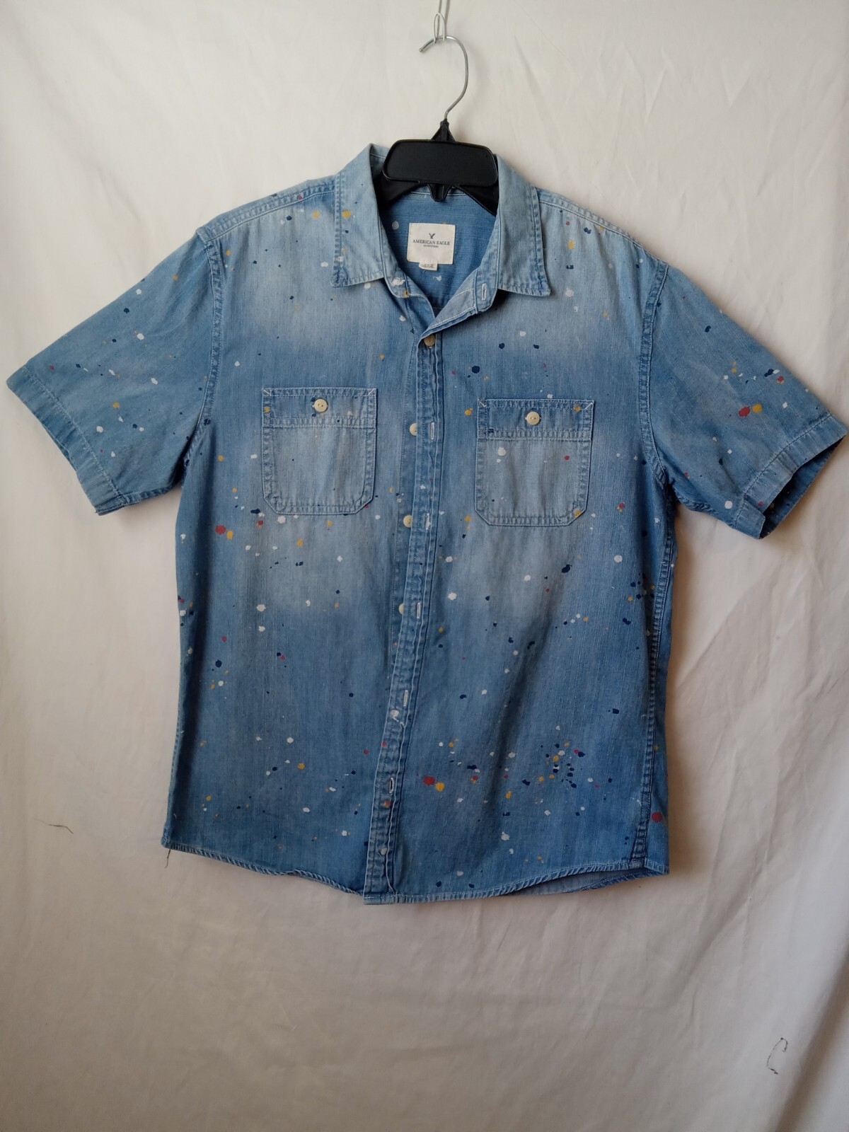 American Eagle Spotted Paint Splatter Denim Chambray … - Gem