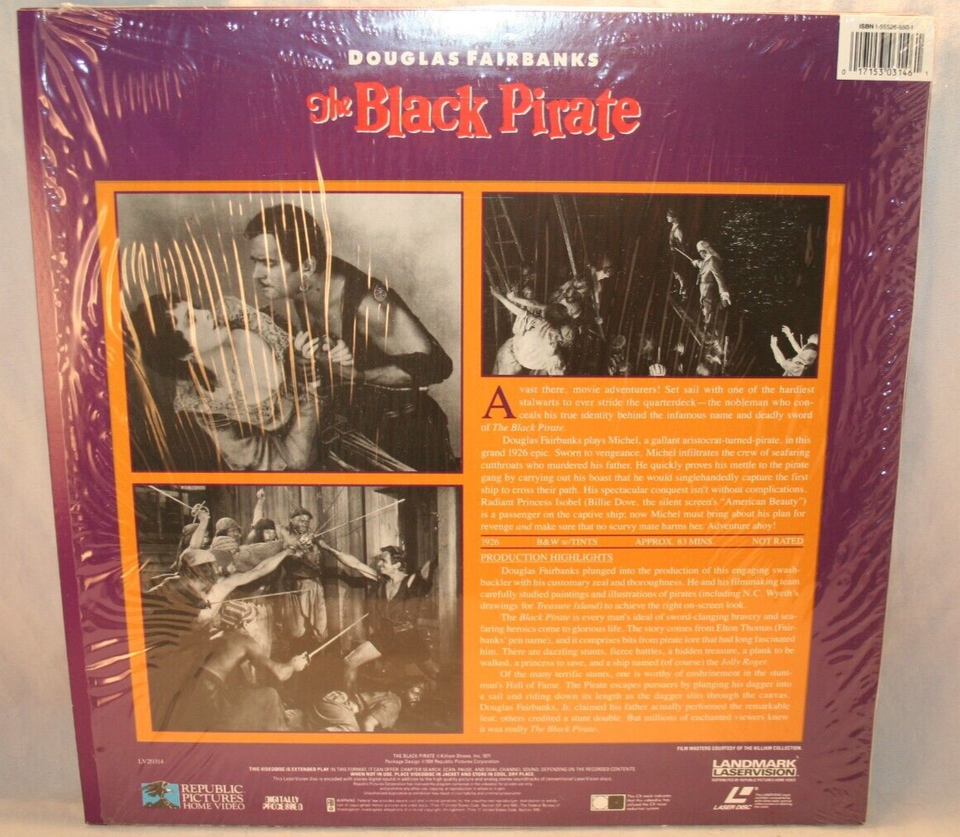Laserdisc h * The Black Pirate * Douglas Fairbanks Billie Dove Tempe ...