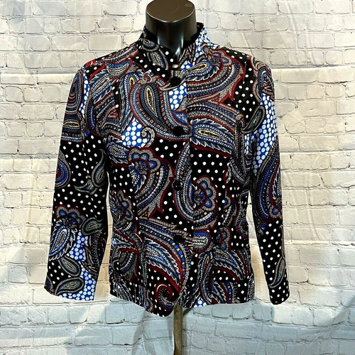 Joni B Large Multi Color Paisley Lined Button Front Blazer Jacket Open ...