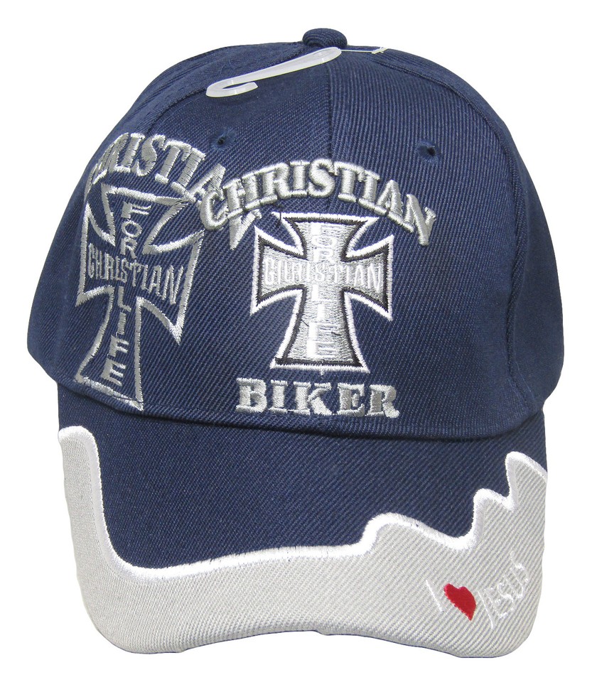 Christian Biker Cross Jesus Christ Dark Blue Embroidered Cap Hat ...