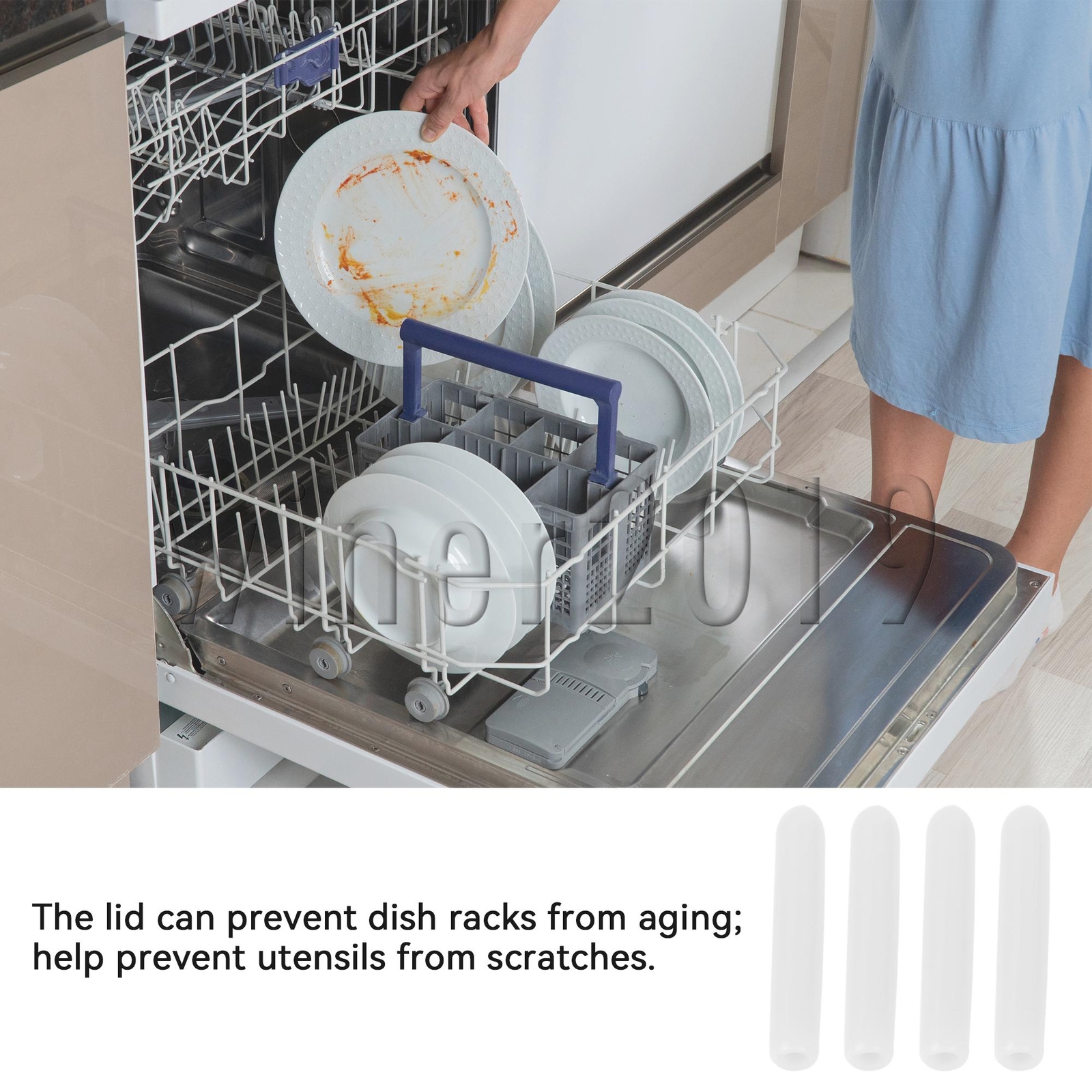 White Universal Flexible Round End Dishwasher Prong Rack Rubber Caps ...