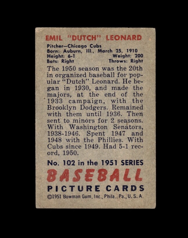 1951 Bowman Set-Break #102 Dutch Leonard VG-VGEX *GMCARDS* | eBay