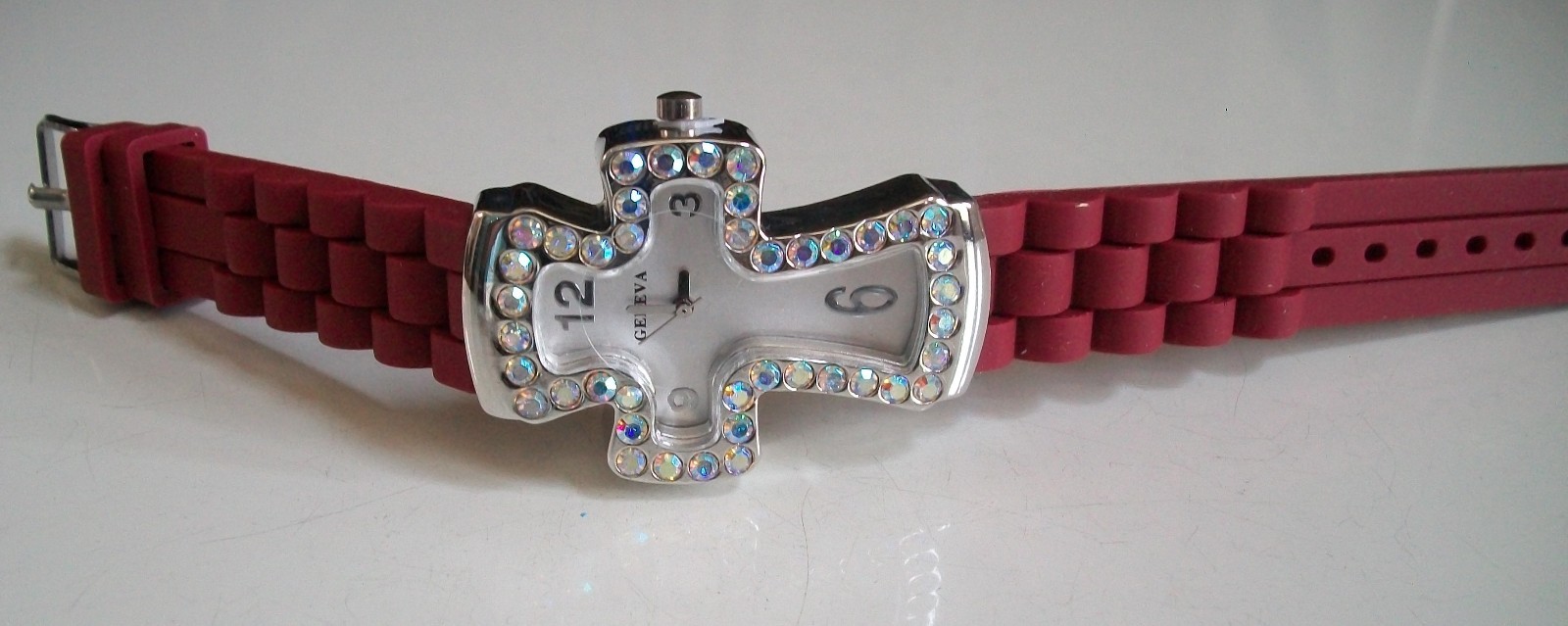 Women's Geneva Fashion Cross Shaped Crystal Encrusted Silicone Band ...
