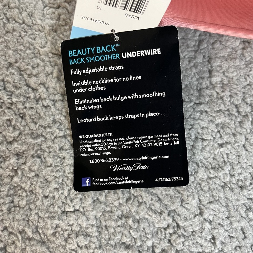 Vanity Fair Primarose 75345 Full Coverage Beauty Back Underwire Bra 34C ...