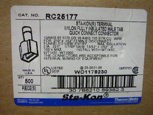 STA-KON RC25177 Terminal Nylon Insulated Tab Male Quick Connect ...