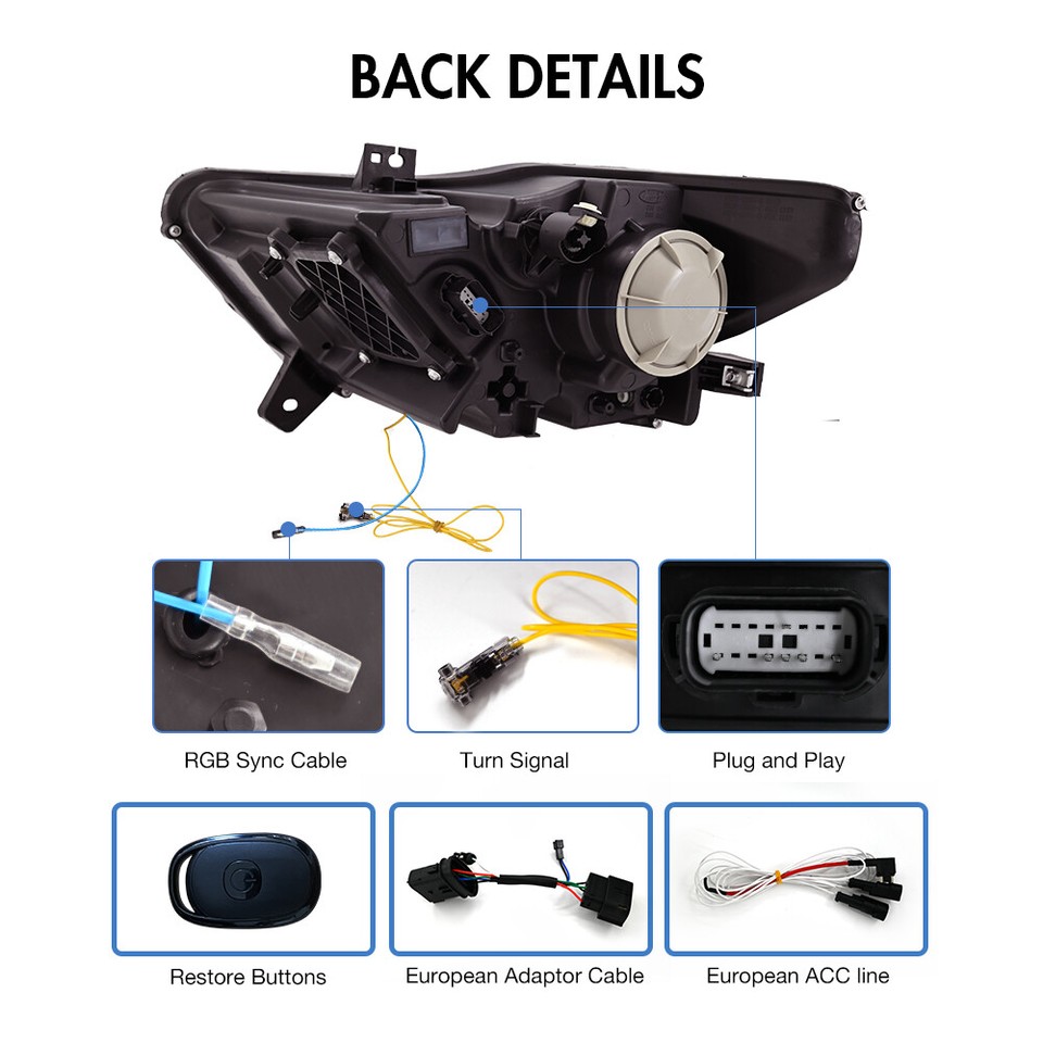 Pair RGB LED Headlights For Ford Mustang 2015 2016 2017 Head Front Lamp ...