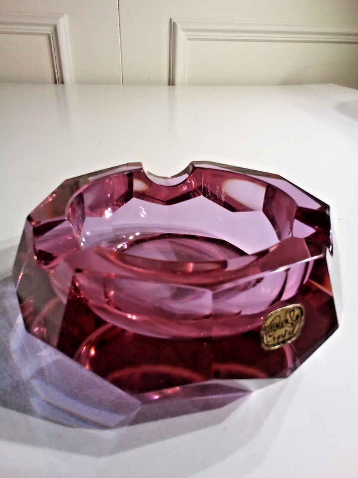 Vintage Moser Alexandrite Glass Ashtray Pink & Purple Diamond Octagon ...