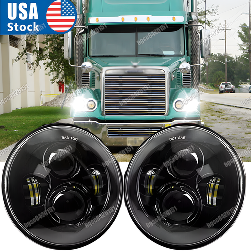 DOT 7" inch LED Headlights Hi/Lo Beam H6024 For Freightliner Coronado ...