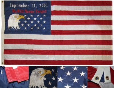 3X5' SEPTEMBER SEPT 11TH EAGLE Never Forget 911 9/11 SEWN EMBROIDERED ...
