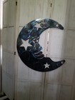 Metal Wall art moon with face colorful accent hallway shed porch garage ...