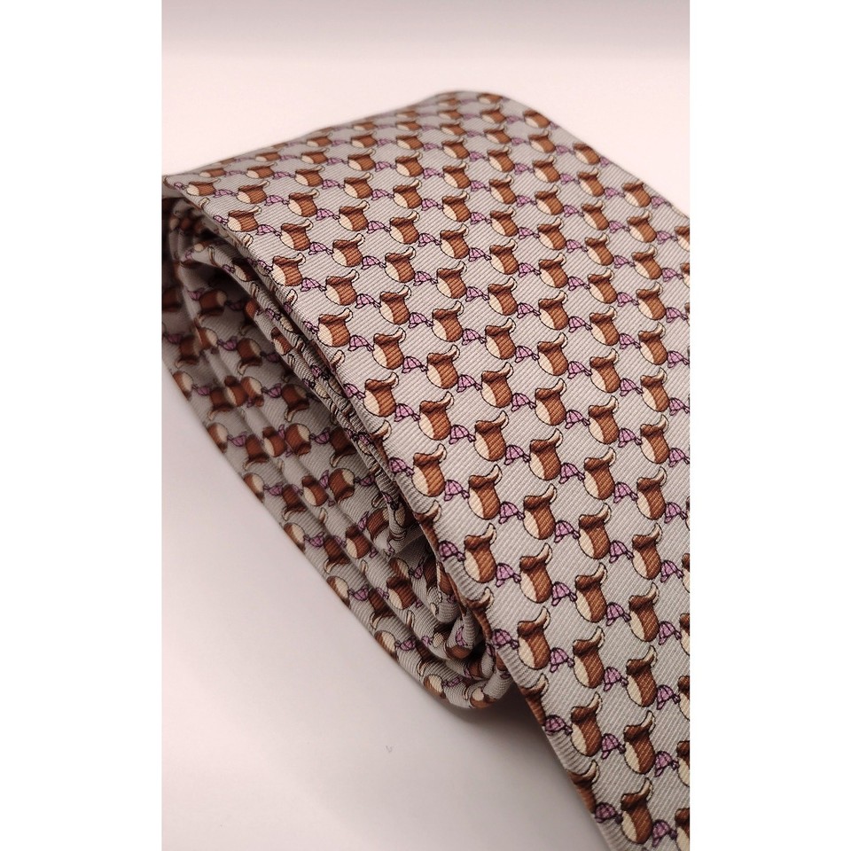 Tom James Executive Collection Mens Silk Tie Brown Purple Print Necktie ...