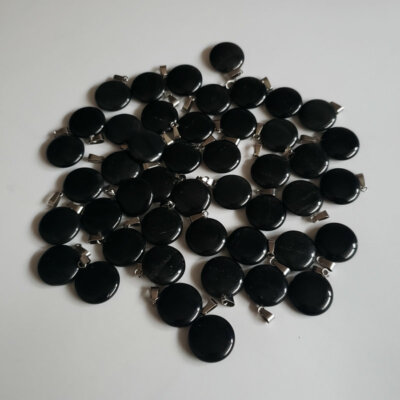 50pcs Natural Stone Round Obsidian Pendant Bead for DIY Jewelry Making ...