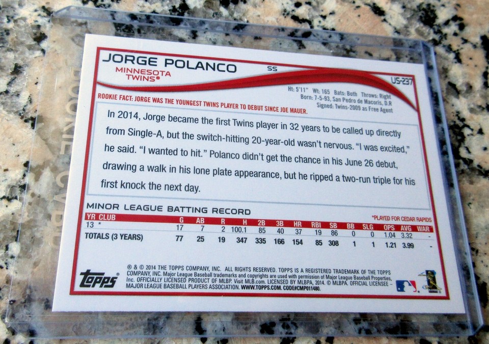 JORGE POLANCO 2014 Topps Rookie Card RC Logo Home Run Power New York ...
