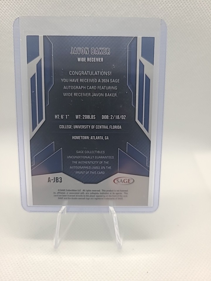 2024 Sage Auto Javon Baker Wide Reciever New England Patriots | eBay