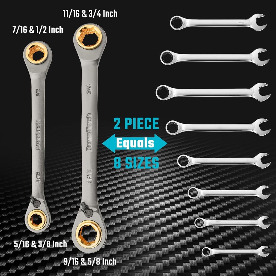 Anti-Slip 4-In-1 Reversible Ratcheting Box Wrench Set, Double Box End ...